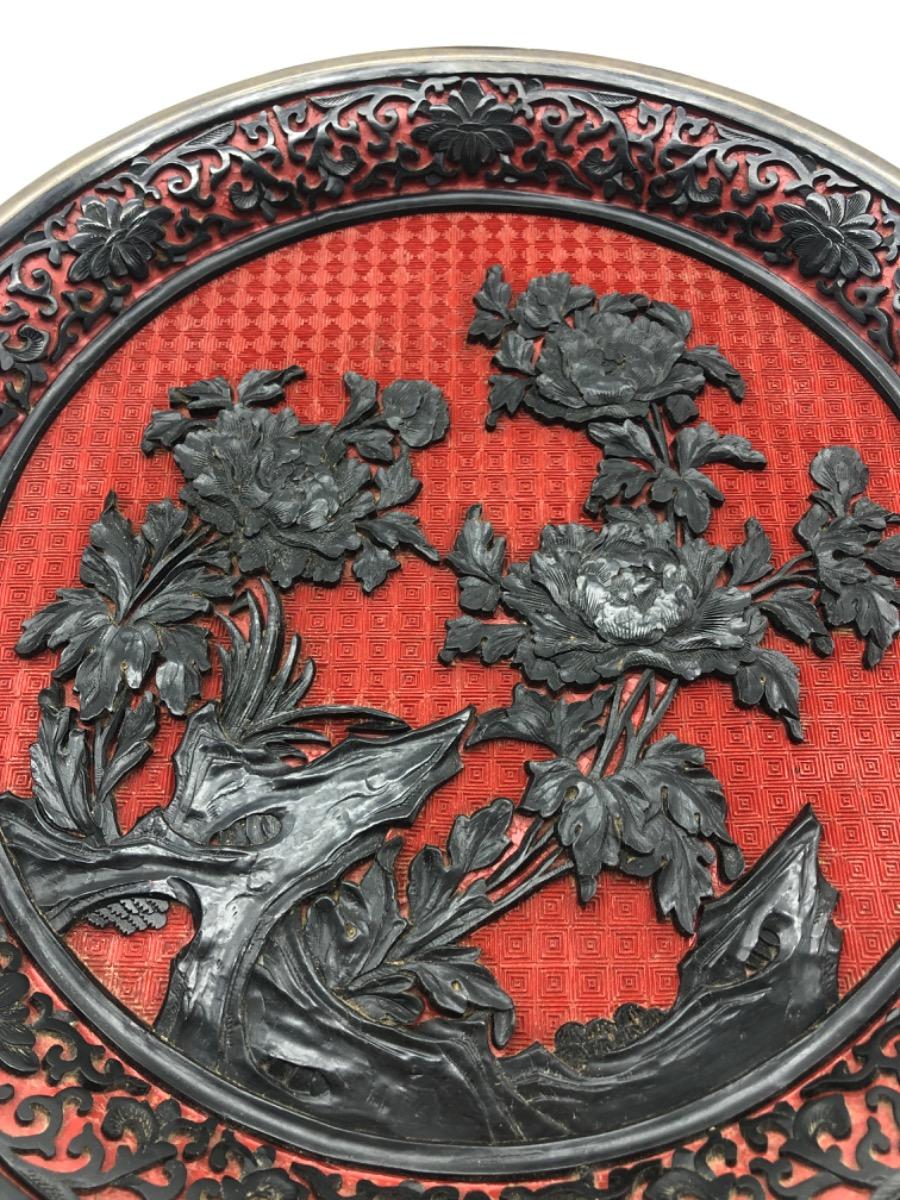 A Chinese Republic carved cinnabar and black lacquer plate - Sold items ...