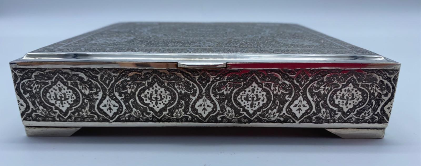 Antique Persian Islamic silver and gilded engraved marked box 608 gr ...