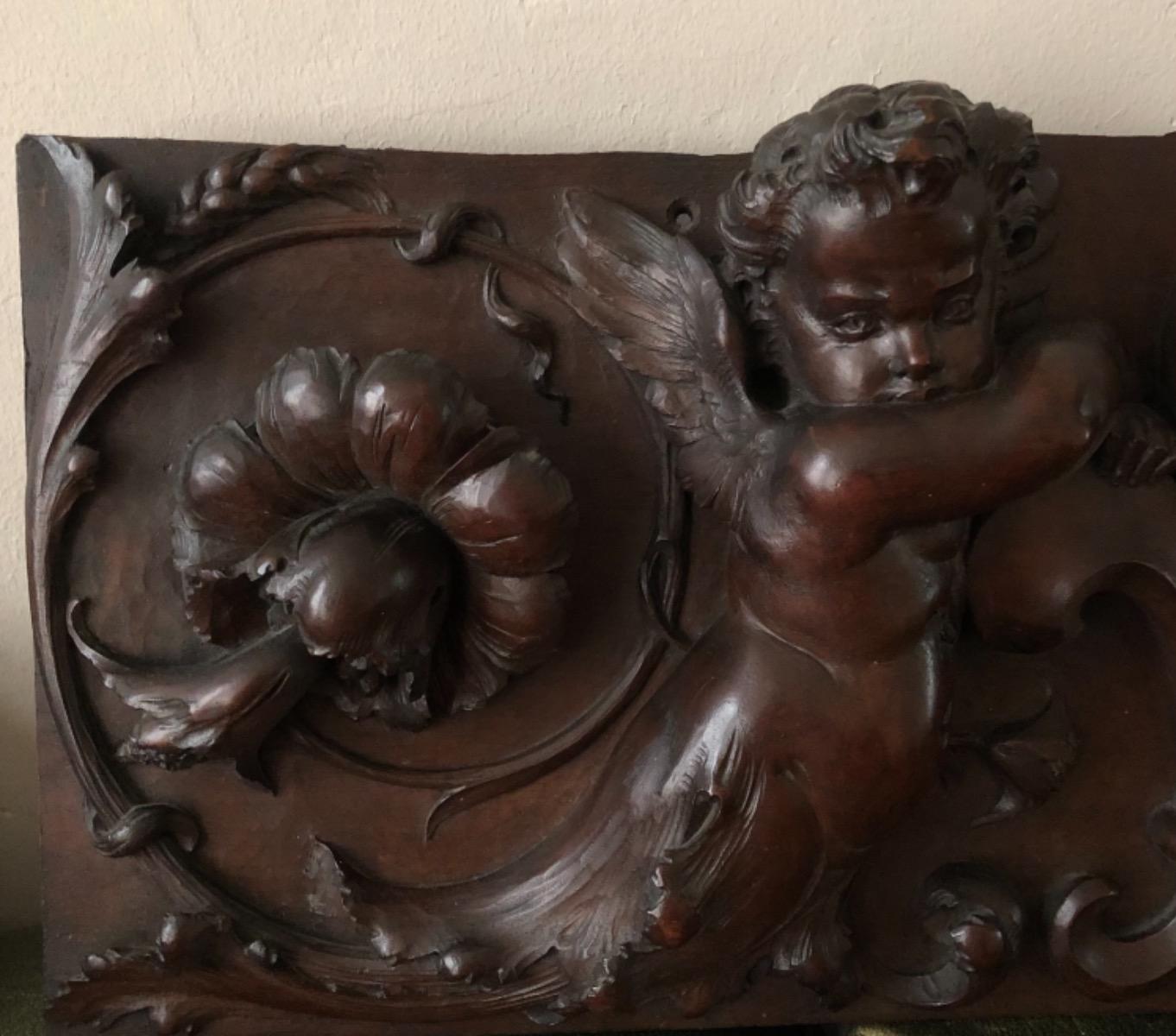 Antique XVIII/XIX Italian wood carving of angels Fleur de Lys - Sold ...