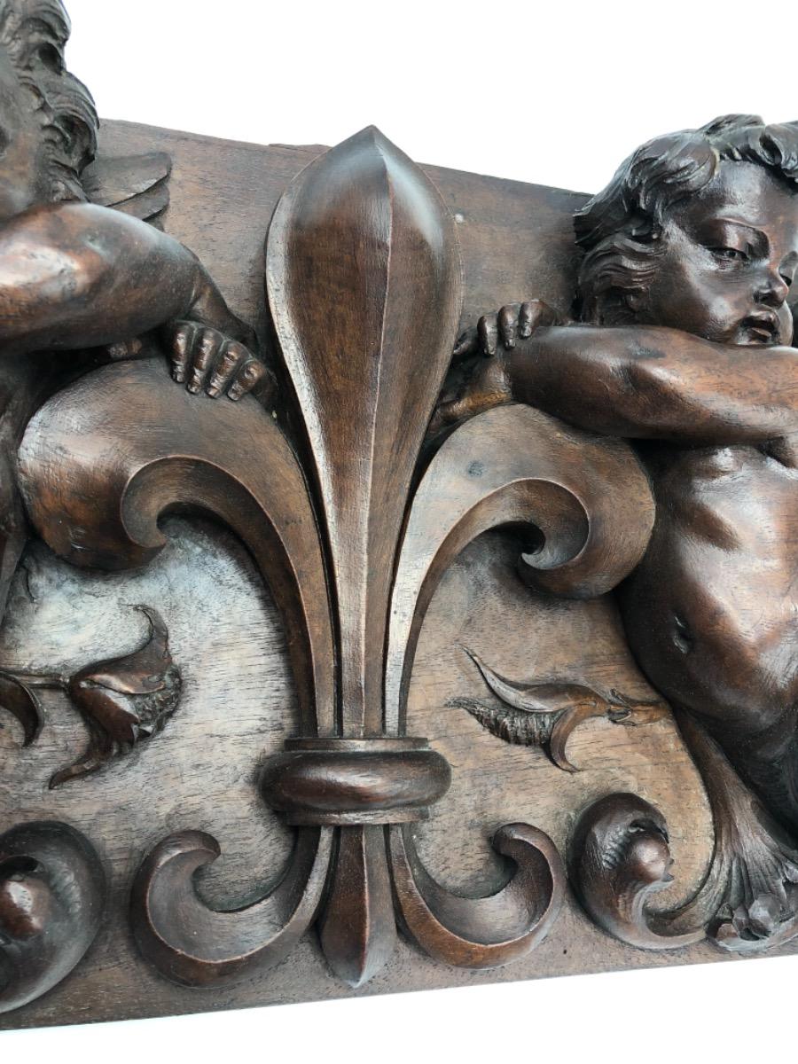 Antique XVIII/XIX Italian wood carving of angels Fleur de Lys - Sold ...