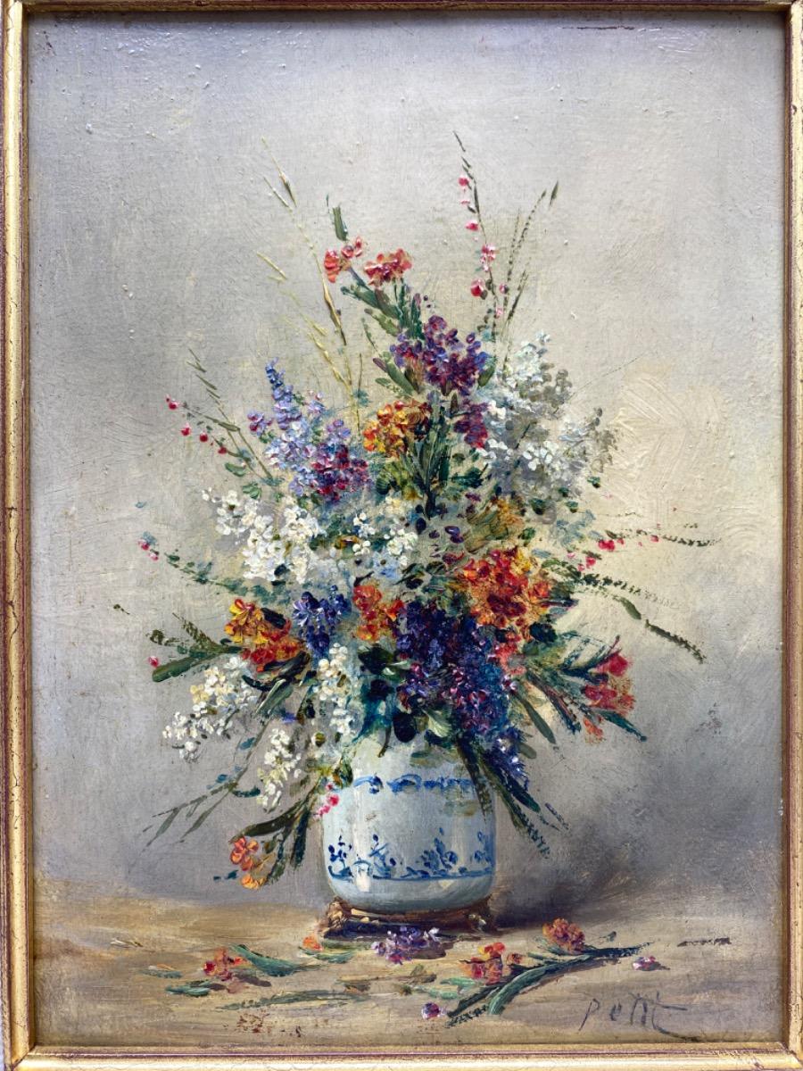 XIX French oil painting on panel by Eugene Petit (1839-1886) Vase of ...